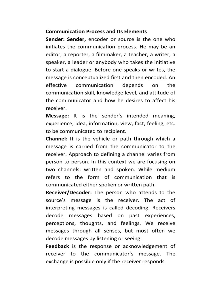 Communication Process and Its Elements | PDF | Communication | Linguistics