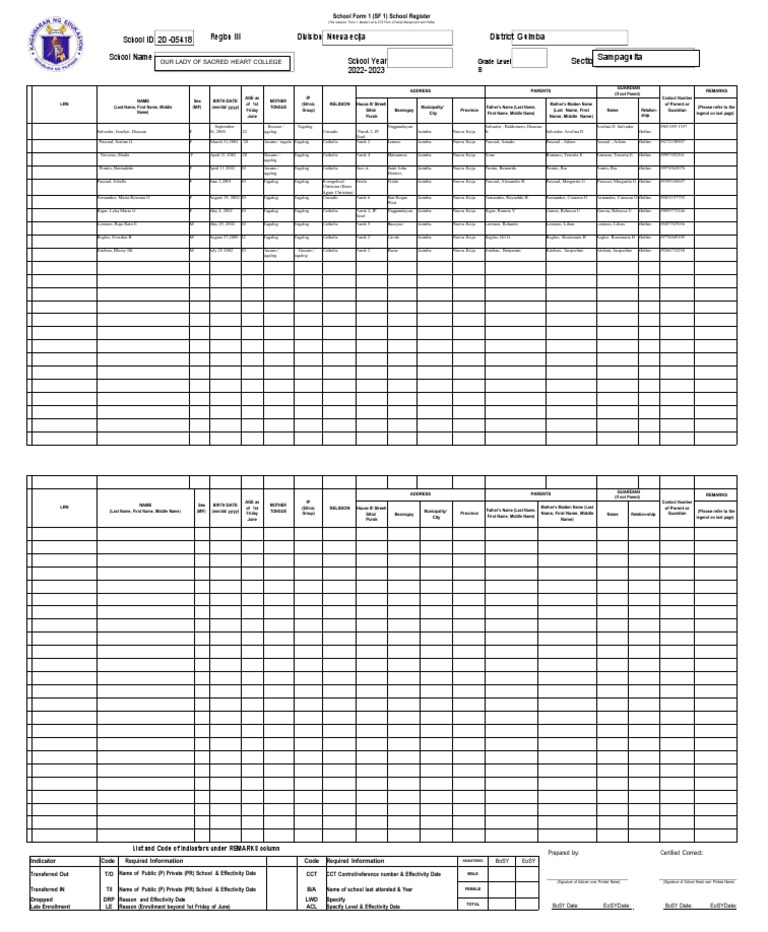 School Form 1 Register | PDF