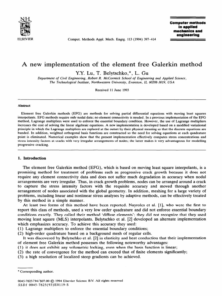 1994 A New Implementation of The Element Free Galerkin Method | PDF | Finite Element Method ...