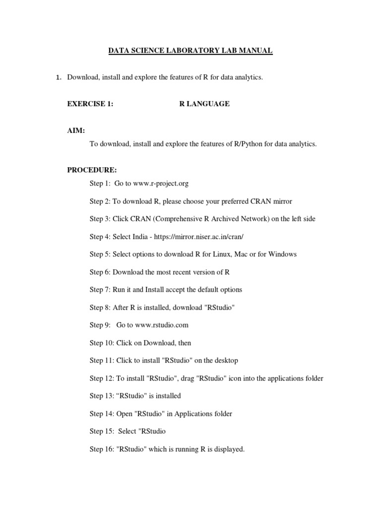 Data Science Laboratory Lab Manual | PDF