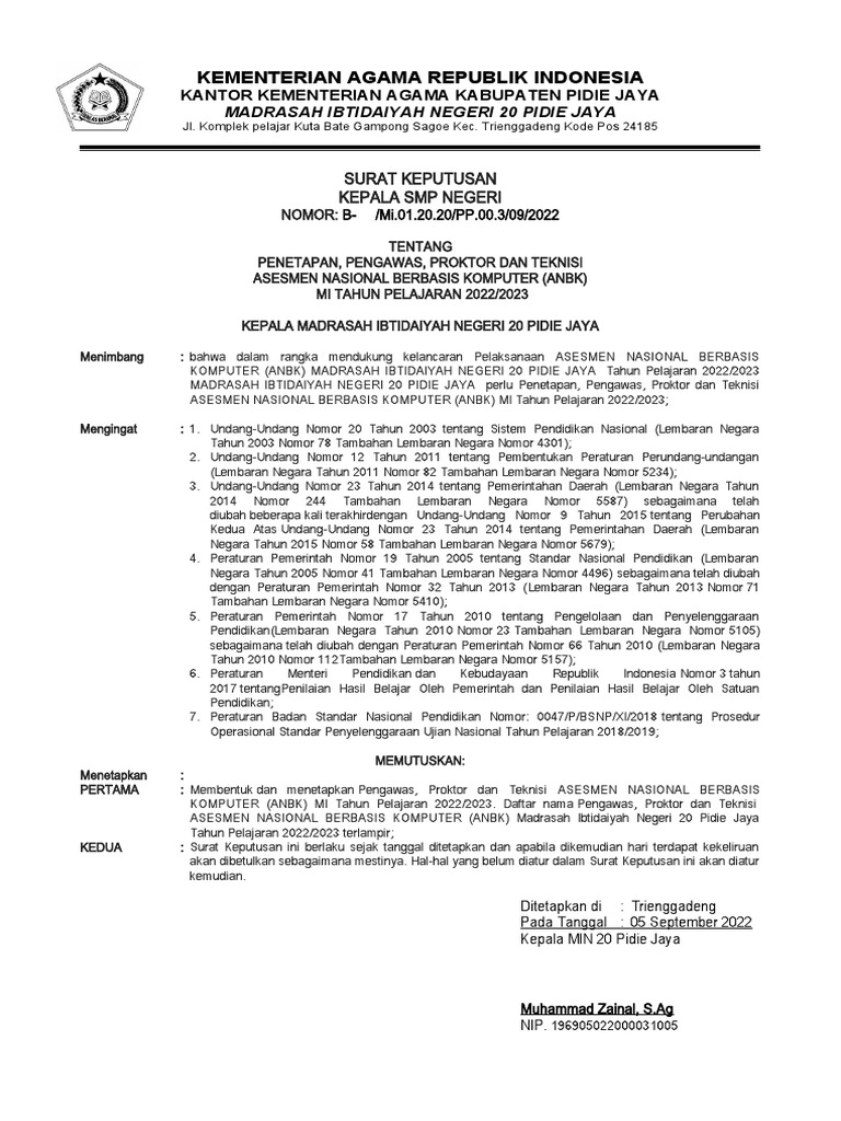 SK Pengawas Proktor Dan Teknisi ANBK (WWW - Kherysuryawan.id) | PDF