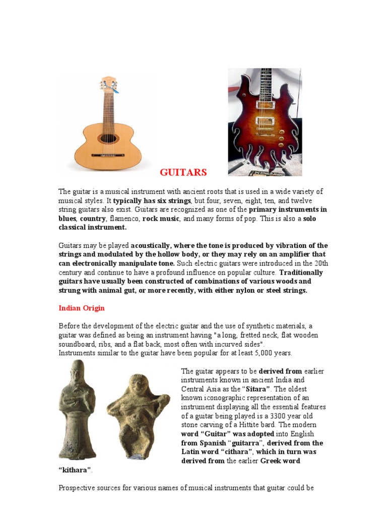 History and Types of Guitars | PDF | Guitars | String Instruments