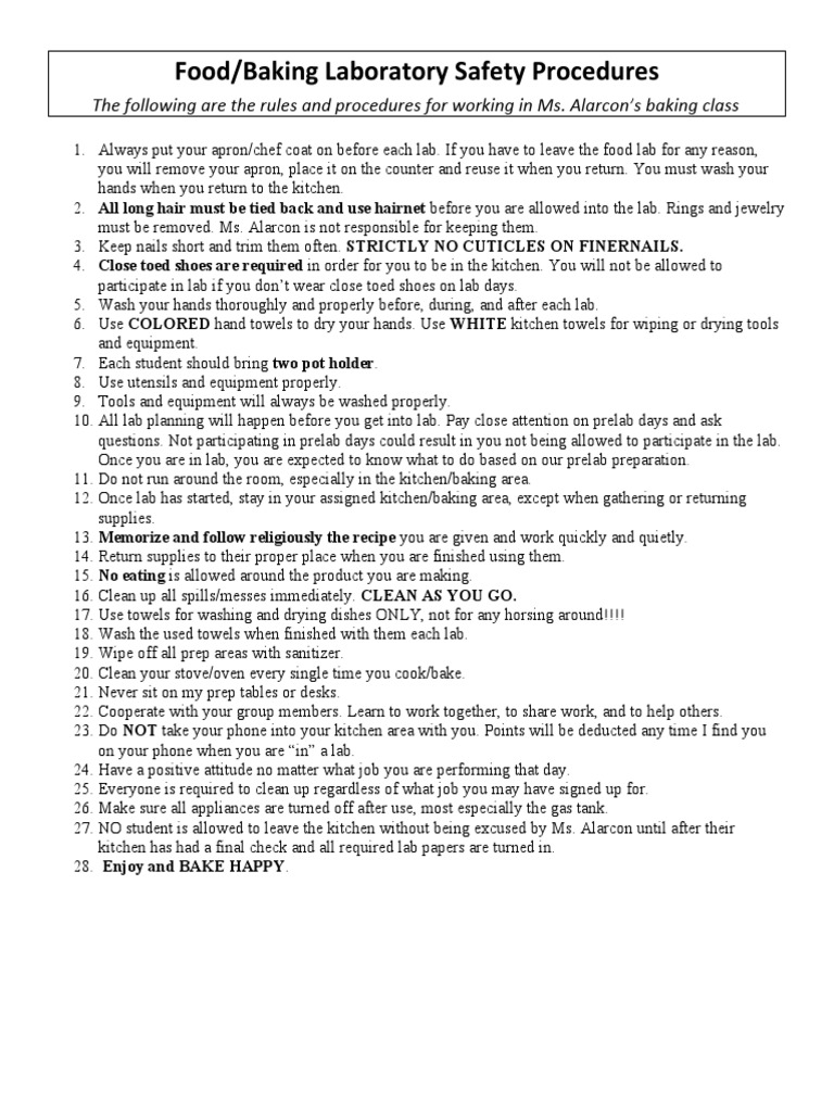 Food LAB PROCEDURES | PDF | Kitchen | Food And Drink Preparation