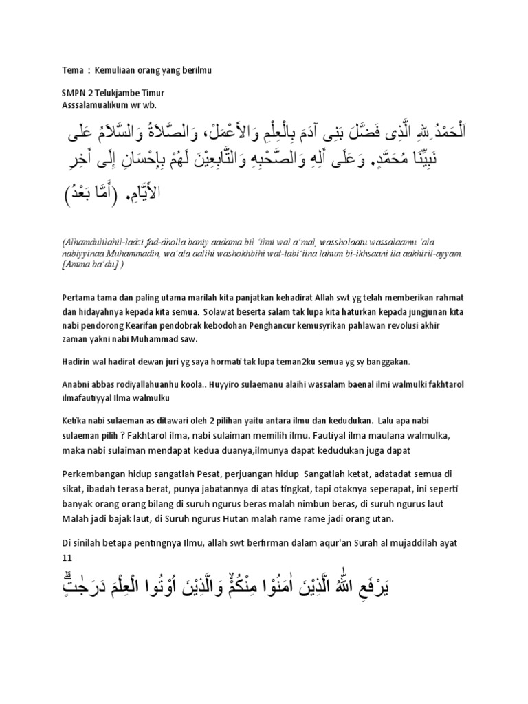 Materi Pidato Kemuliaan Orang Yang Berilmu | PDF