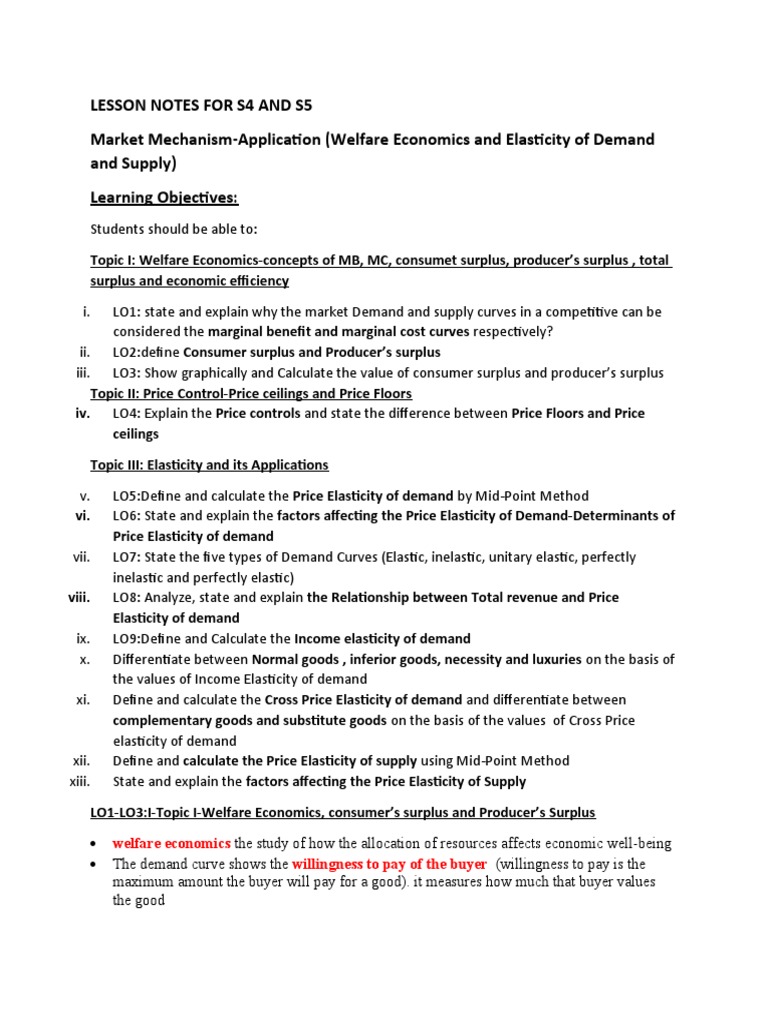 Lesson Notes For S4 and S5 | PDF | Elasticity (Economics) | Price ...