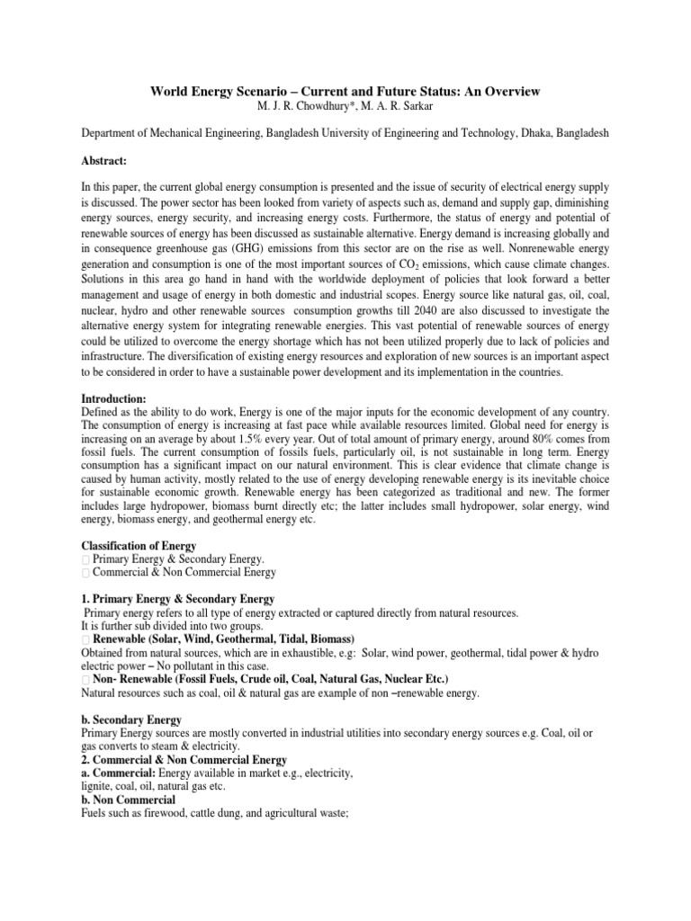 World Energy Scenario - Current and Future Status: An Overview | PDF
