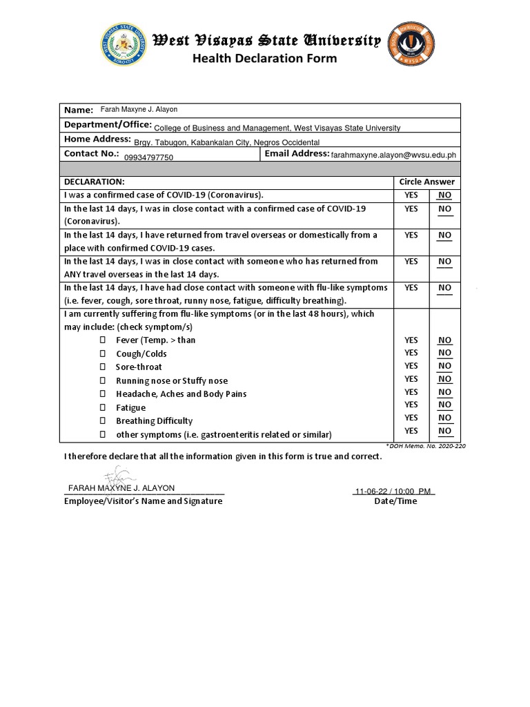 WVSU Health Form | PDF