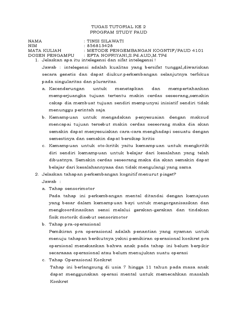Tugas Tutorial Ke 2 Kognitif | PDF