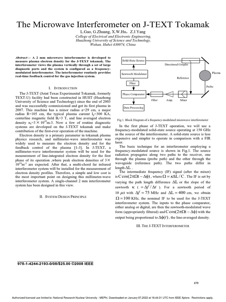 0 The Microwave Interferometer On J-TEXT Tokamak | PDF | Interferometry ...