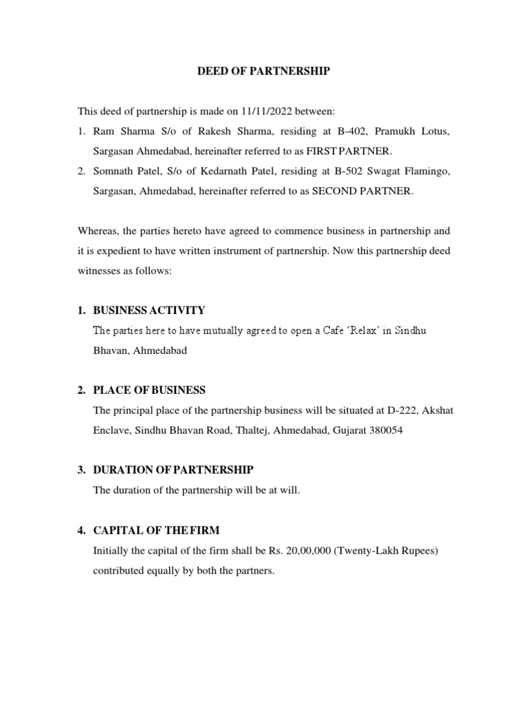 Partnership Deed | PDF