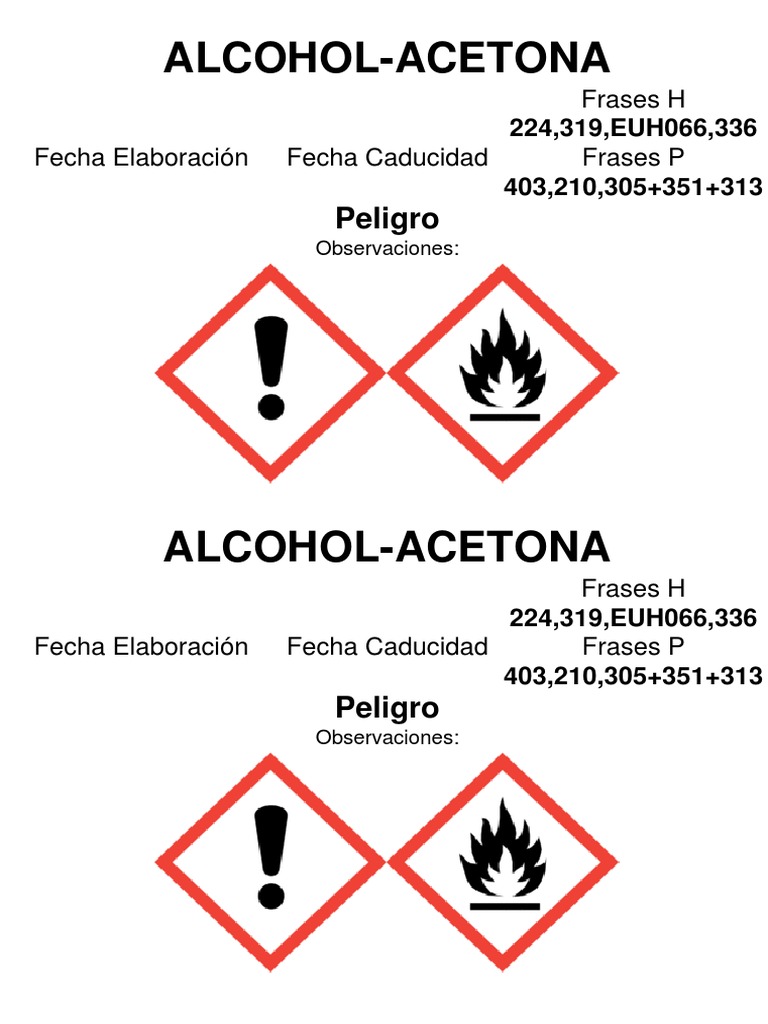 Etiqueta Alcohol Acetona | PDF