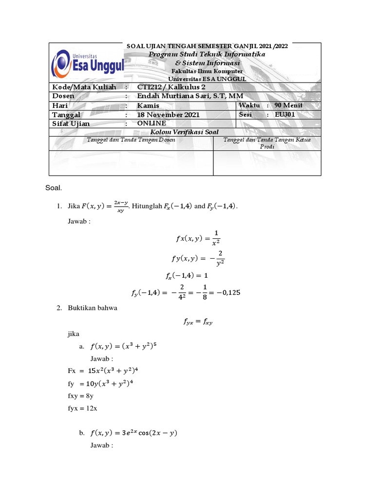 Soal Ujian Kalkulus 2 Online 2021 | PDF
