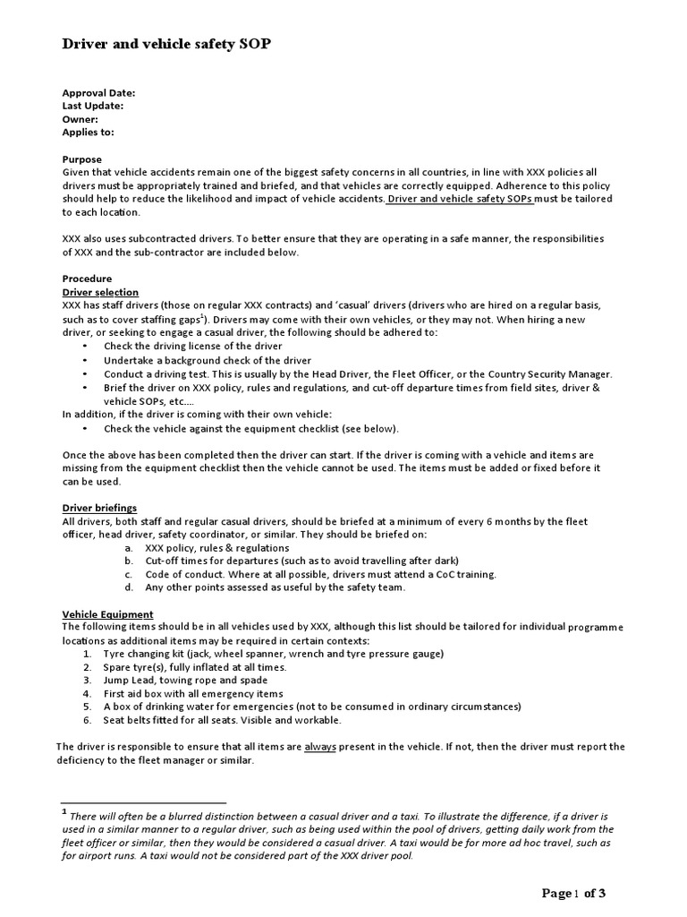Driver-and-vehicle-safety-SOP | PDF | Vehicles | Speed Limit