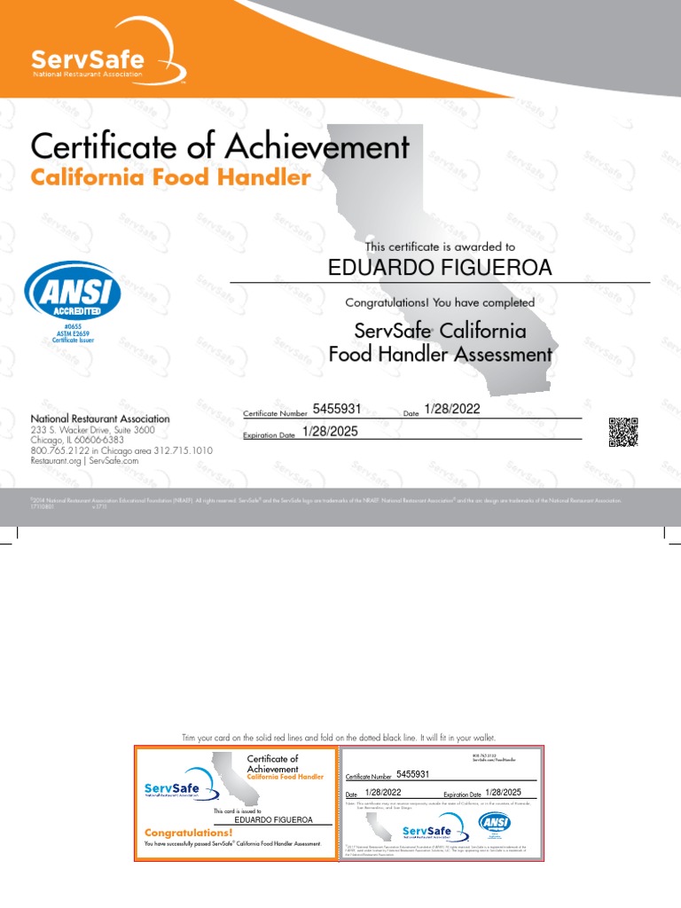 Servsafe Certificate | PDF