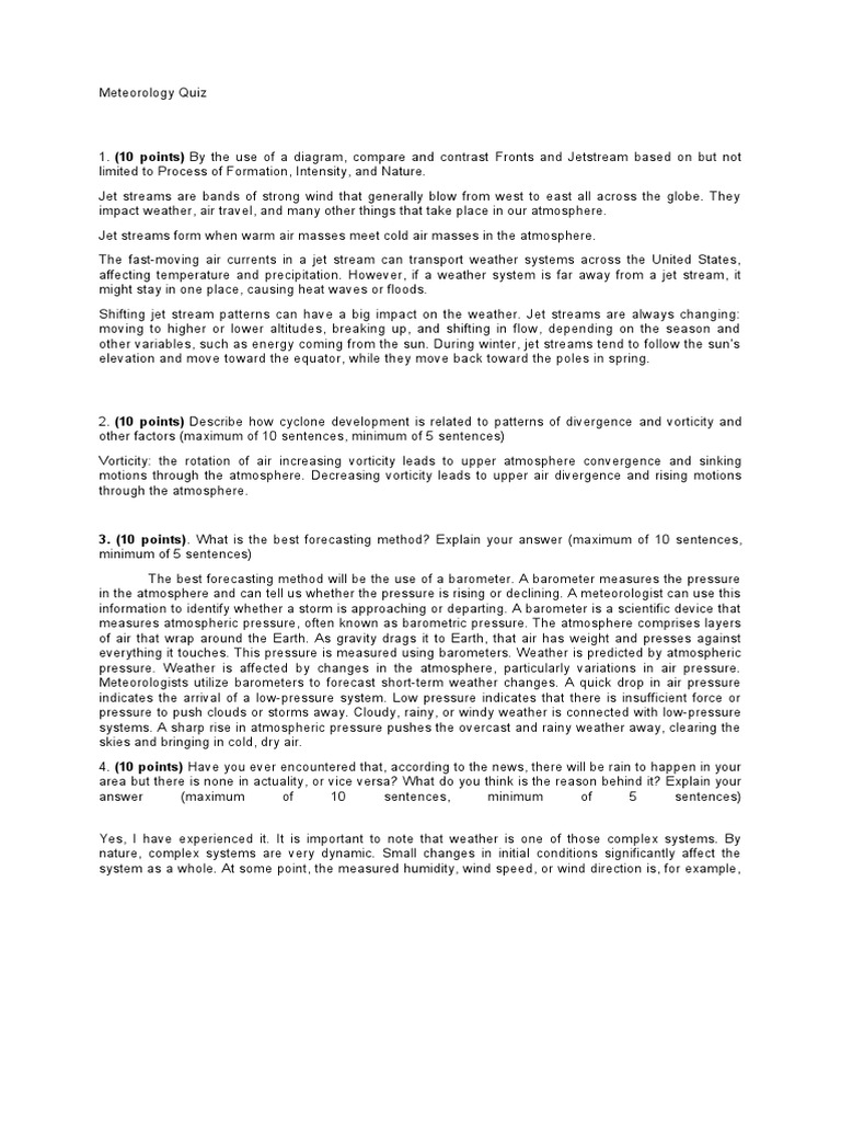 Meteorology Quiz: Weather Patterns Explained | PDF | Jet Stream ...
