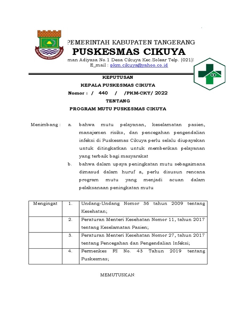Program Mutu Puskesmas Cikuya | PDF