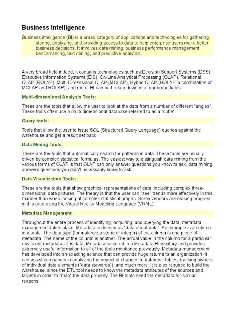 Business Intelligence: Multi-Dimensional Analysis Tools | Download Free PDF | Data Warehouse ...