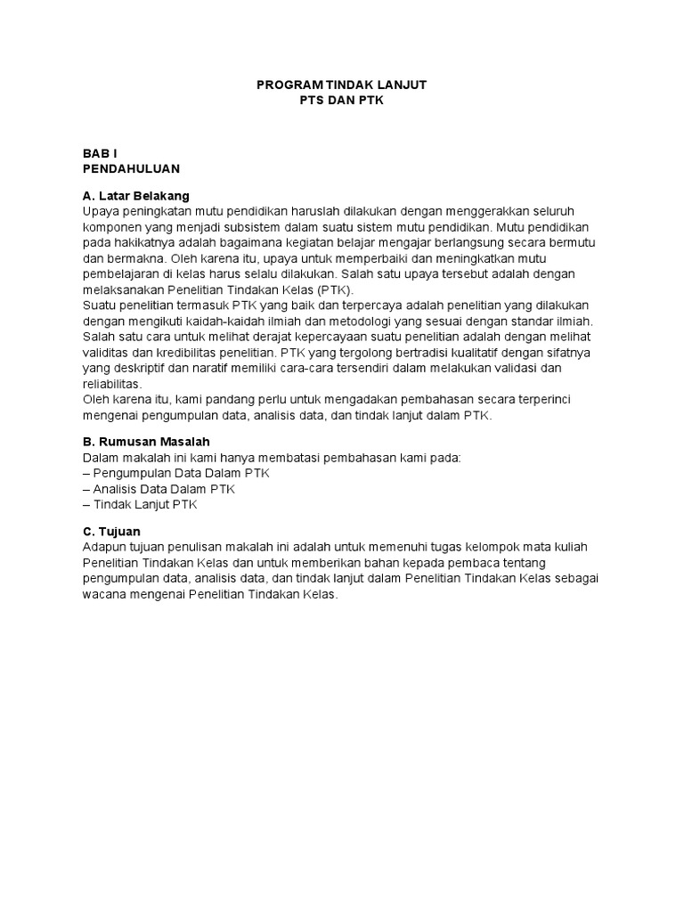 Program Tindak Lanjut PTS Dan PTK | PDF