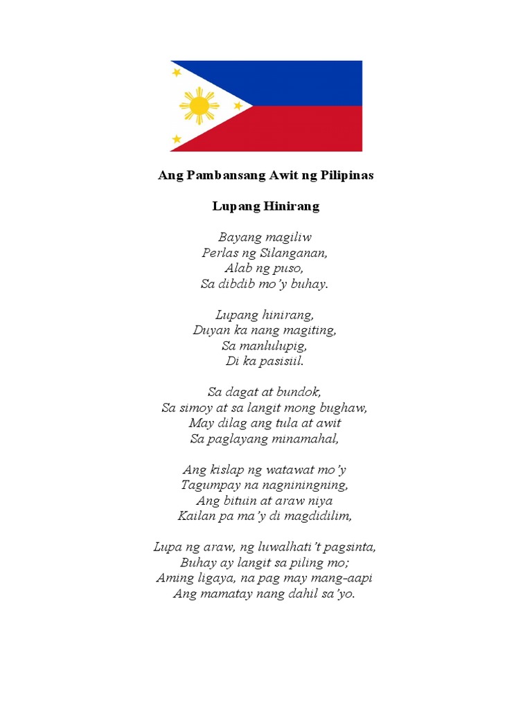 Ang Pambansang Awit NG Pilipinas | PDF Ang Pambansang Awit NG Pilipinas | PDF