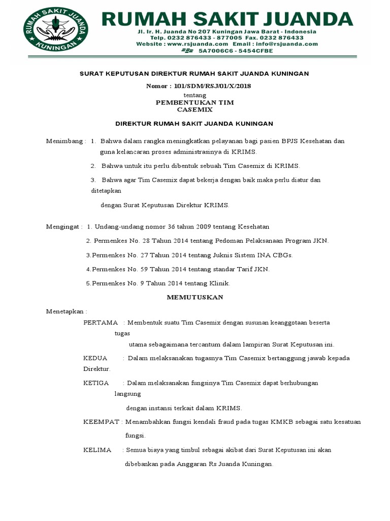 Surat Keputusan SK Casemix1 | PDF