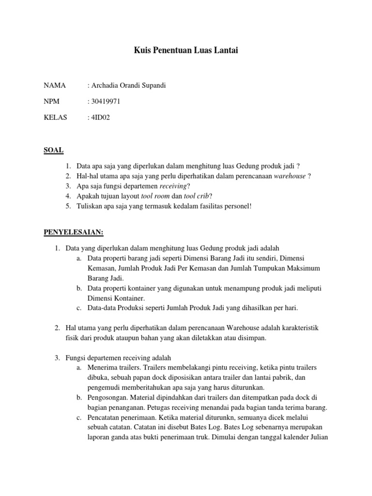 Kuis Penentuan Luas Lantai - Q2 - M8 - 4ID02 - Archadia Orandi Supandi - 30419971 | PDF ...