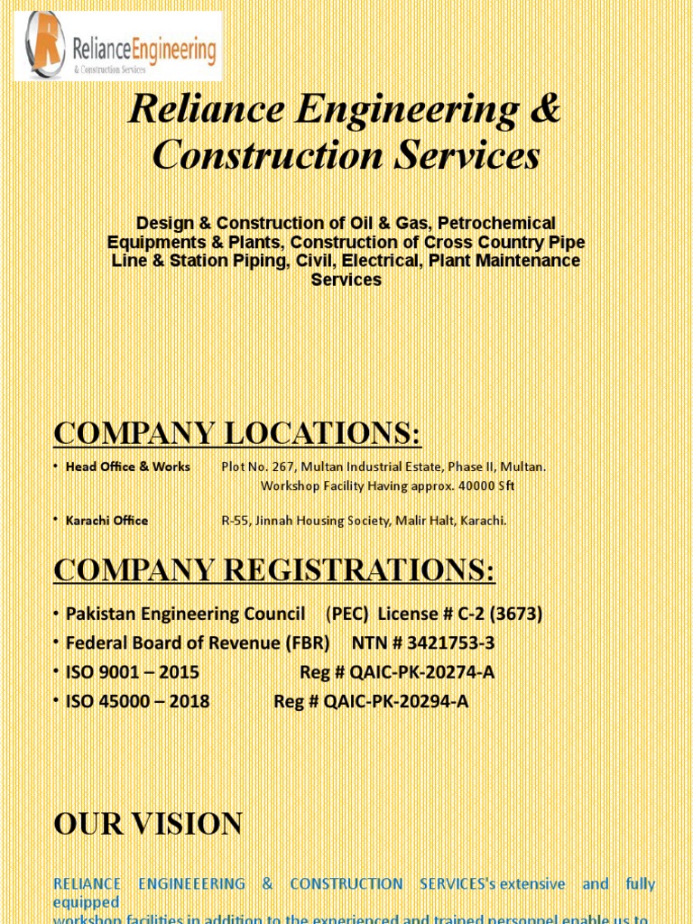 Reliance Engineering: Oil & Gas Services | PDF | Pipe (Fluid Conveyance ...