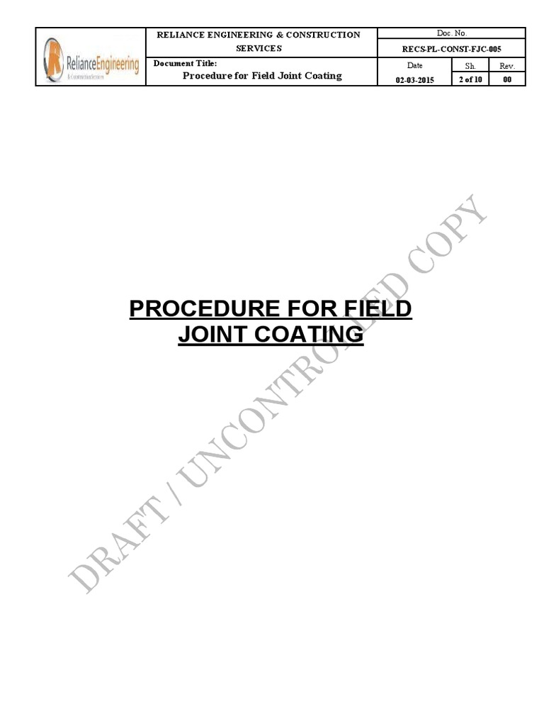 Procedure For Field Joint Coating | PDF | Welding | Construction
