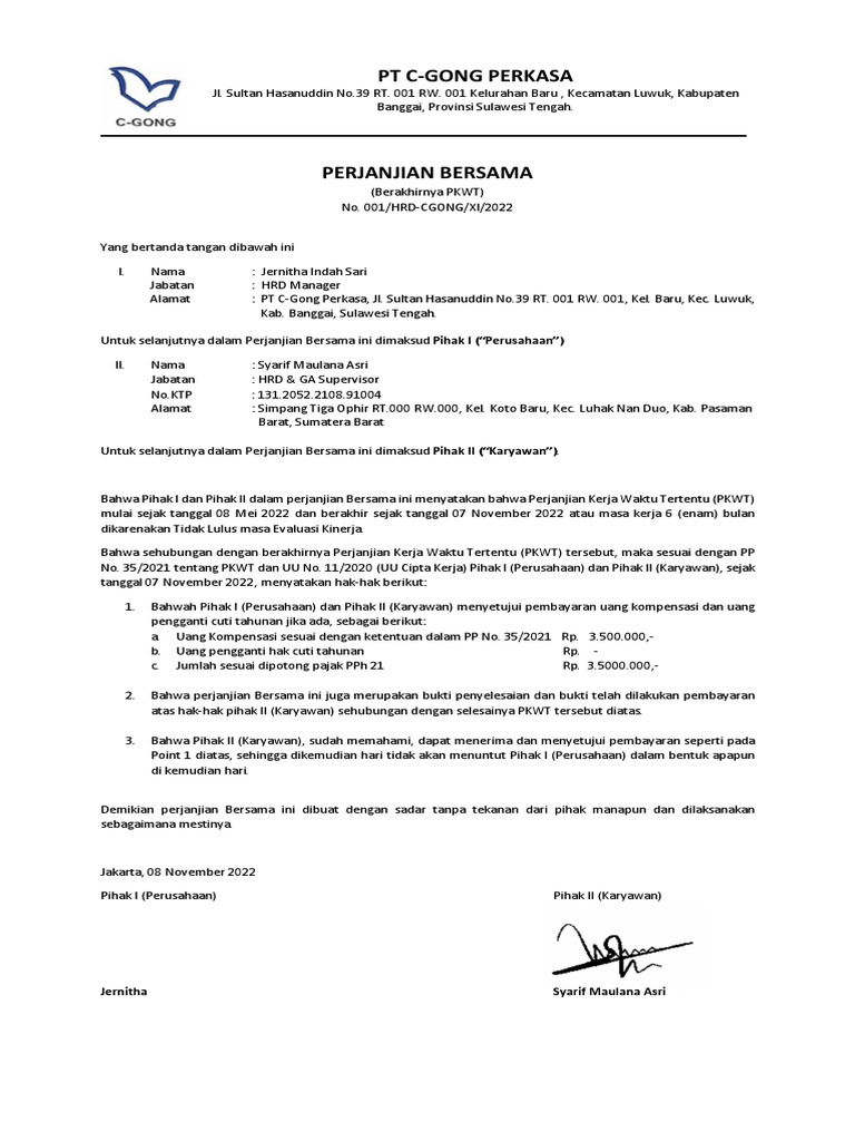 Perjanjian Bersama | PDF