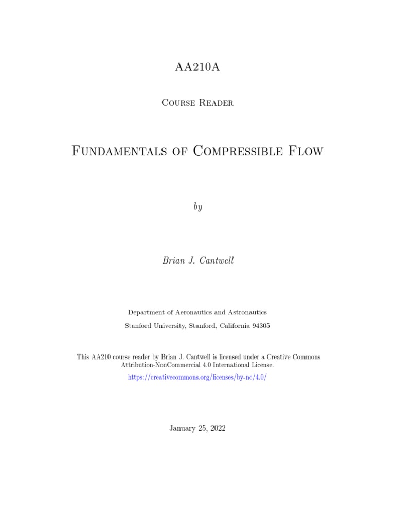 AA210 Fundamentals of Compressible Flow BOOK Brian J Cantwell Jan 2022 | PDF | Fluid Dynamics ...