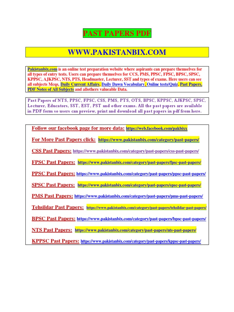 ETEA PST Past Papers PDF | PDF