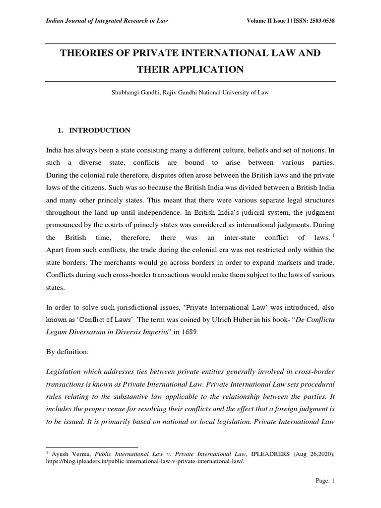 Theories of Private International Law and Their Application | PDF ...
