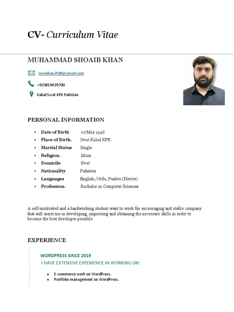 Muhammad Shoaib Khan Resume | PDF