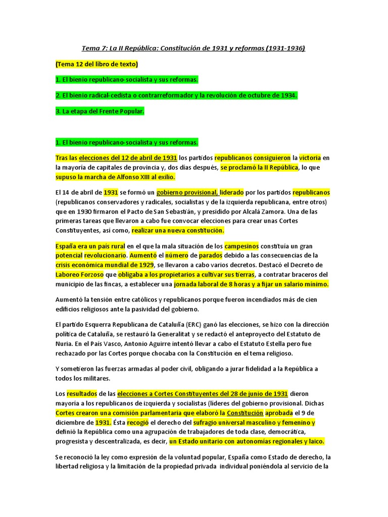 Modelo Tema 7. La II República | PDF | España | Gobierno