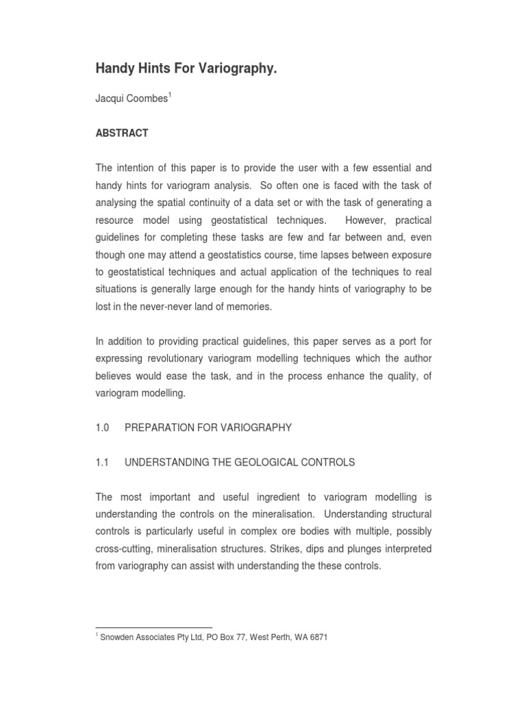 handy Hints For Variography | PDF