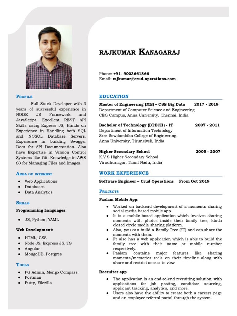 Rajkumar Kanagaraj - Fullstack Developer | PDF | Web Application ...