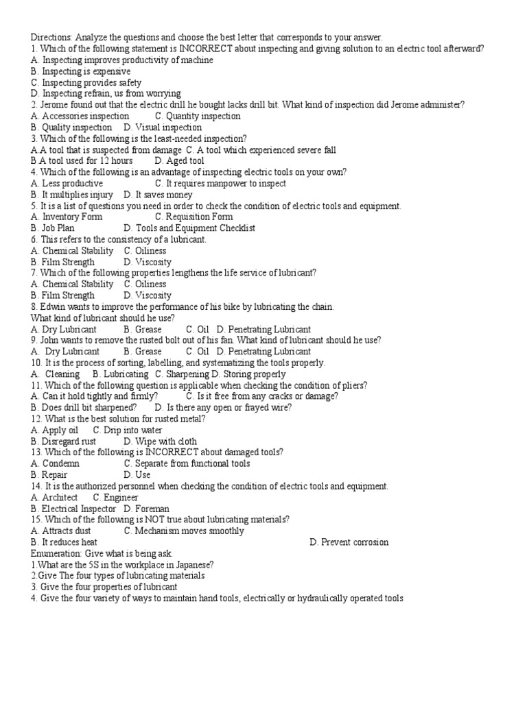 Checking Condition Quiz | PDF