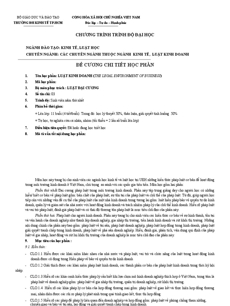De Cuong Luat Kinh Doanh. Ueh - Khoaluat.bmplä C.2021 | PDF