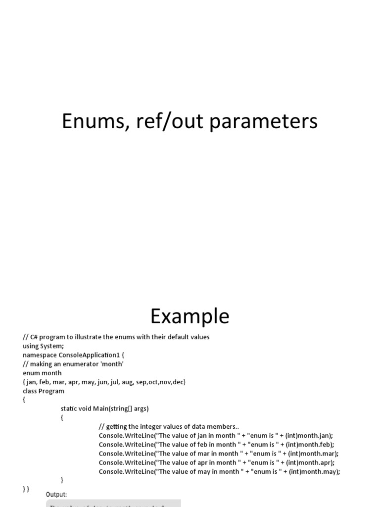 LAB Manual 6-Enums and Refoutparameters | PDF | Parameter (Computer Programming) | C Sharp ...