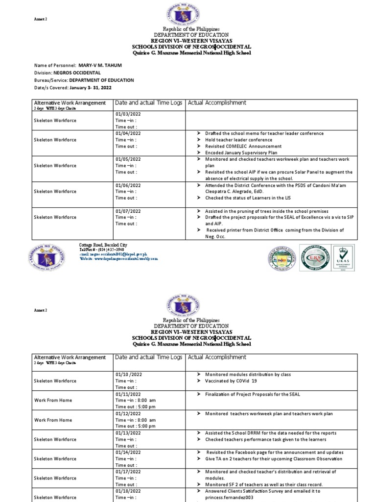 Individual Daily Accomplishment Report Annex2 | PDF | Computing