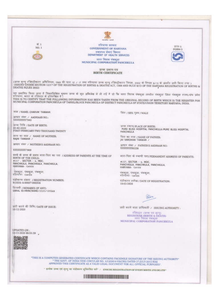 Charvik Birth Certificate | PDF