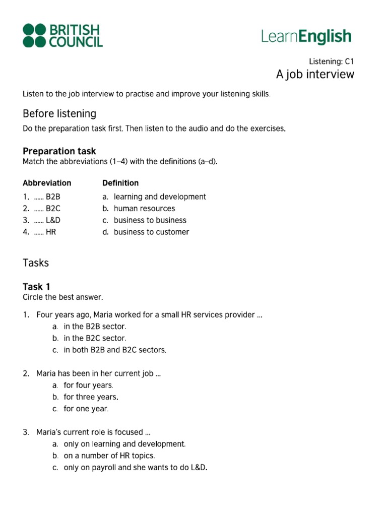 A Job Interview | PDF