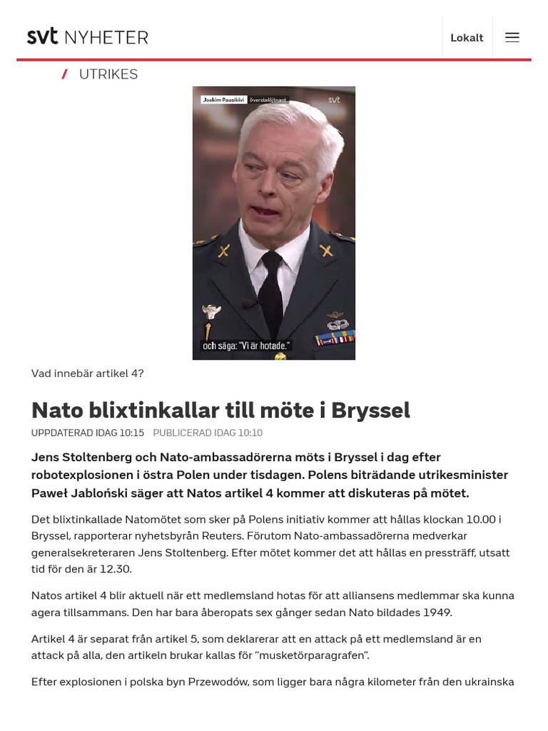 Nato blixtinkallar till möte i Bryssel | SVT Nyheter | PDF