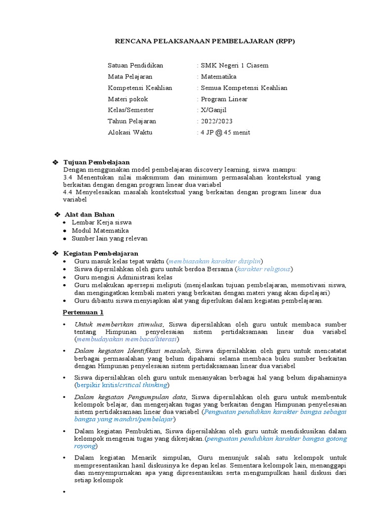 RPP B4 Program Linear | PDF