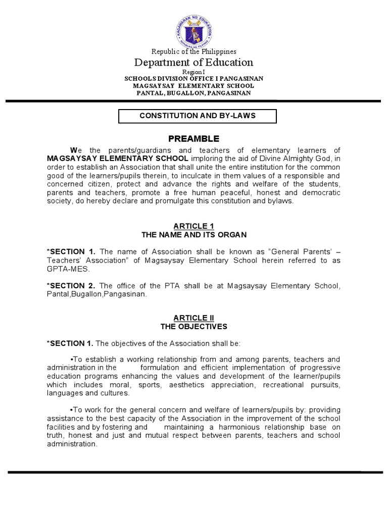 Final Pta CONSTITUTION and BY LAWS | PDF