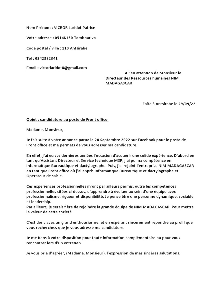 Modèle Lettre Motivation Suisse | PDF