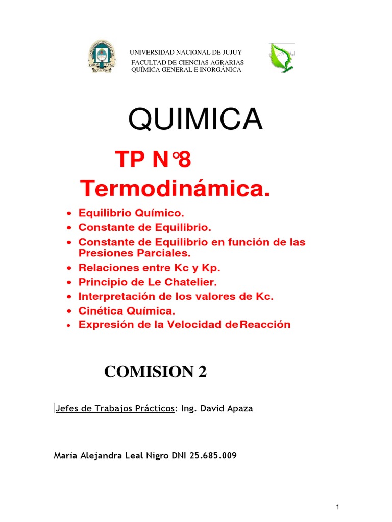Tpn° 8 Equilibrio y Cinetica Qca | PDF | Equilibrio químico | Energía libre de Gibbs