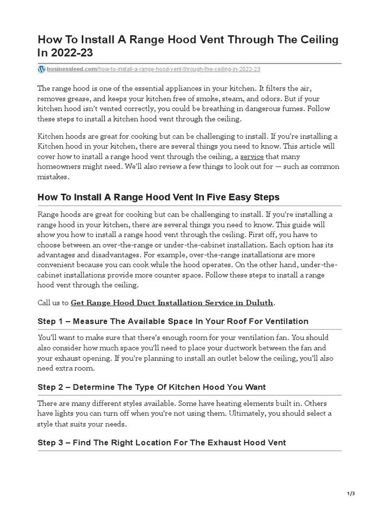 Install Range Hood Vent Through Ceiling | PDF | Duct (Flow) | Home ...