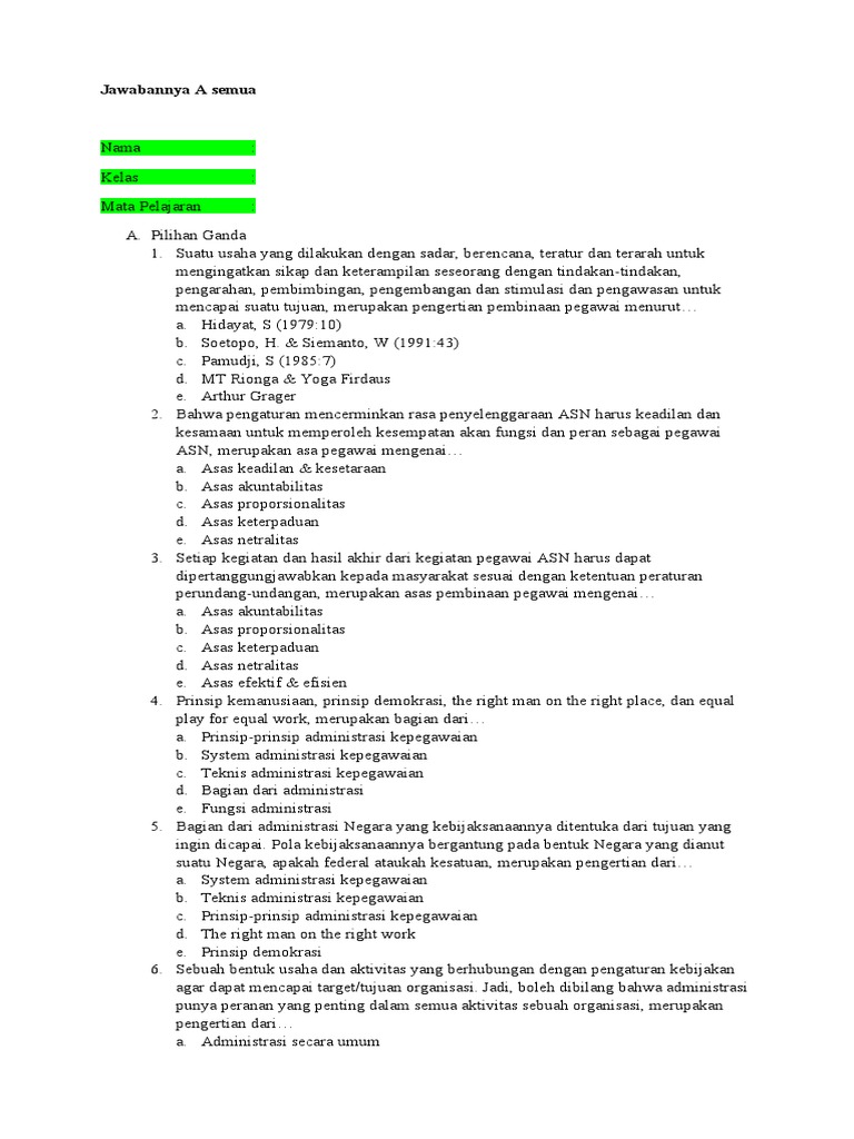 Soal PG Bab 1 - Kepegawaian | PDF