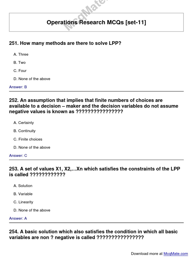 Operations Research MCQs Set 11 | PDF