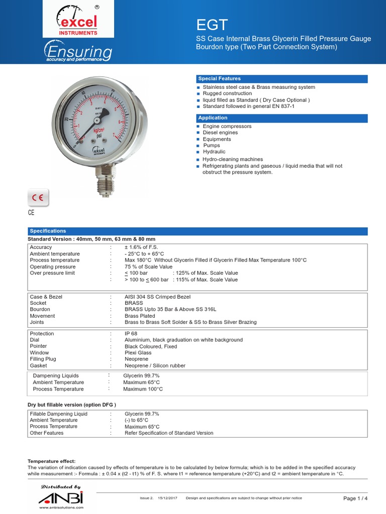 Pressure Gauge Excel | PDF | Pressure Measurement | Pressure